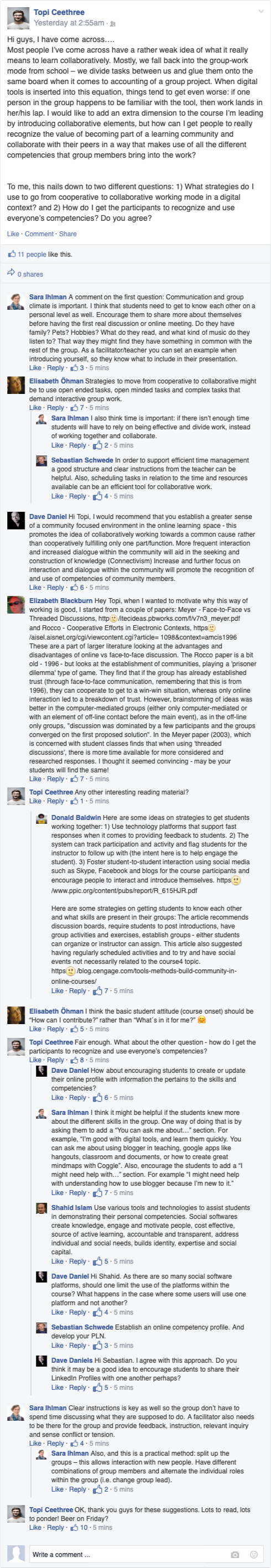 Facebook conversation in a Personal Learning Network – Open Networked ...
